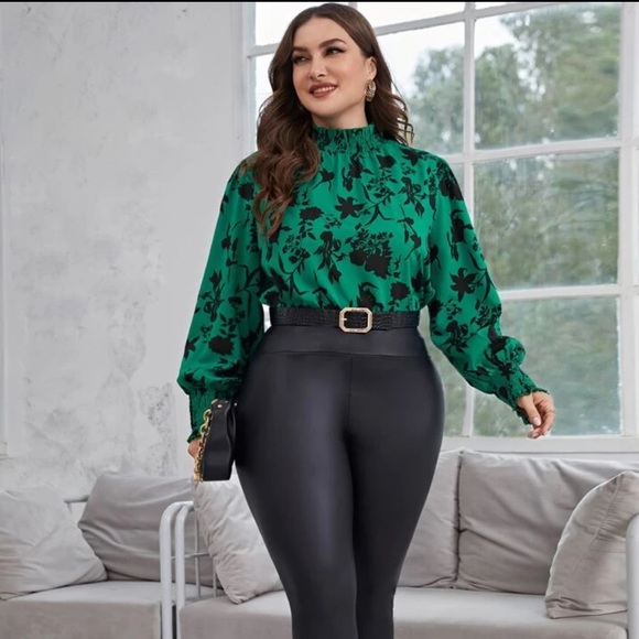 SHEIN | Tops | Shein Emery Rose Floral Print Frill Trim Shirred Lantern ...